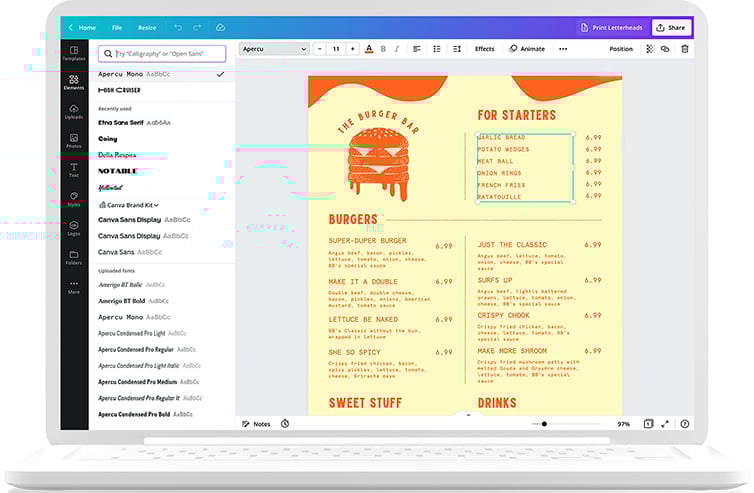 Design & print restaurant & takeout menus online | Canva