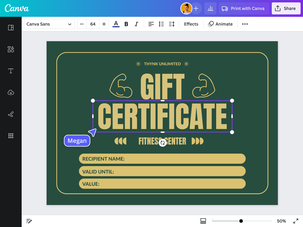 Vale-presente personalizado - Cartão de presente para imprimir no Canva
