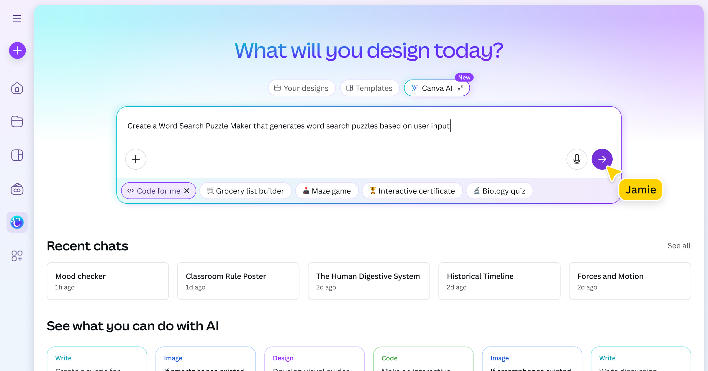 Word Search Maker: Create word searches with AI | Canva Code