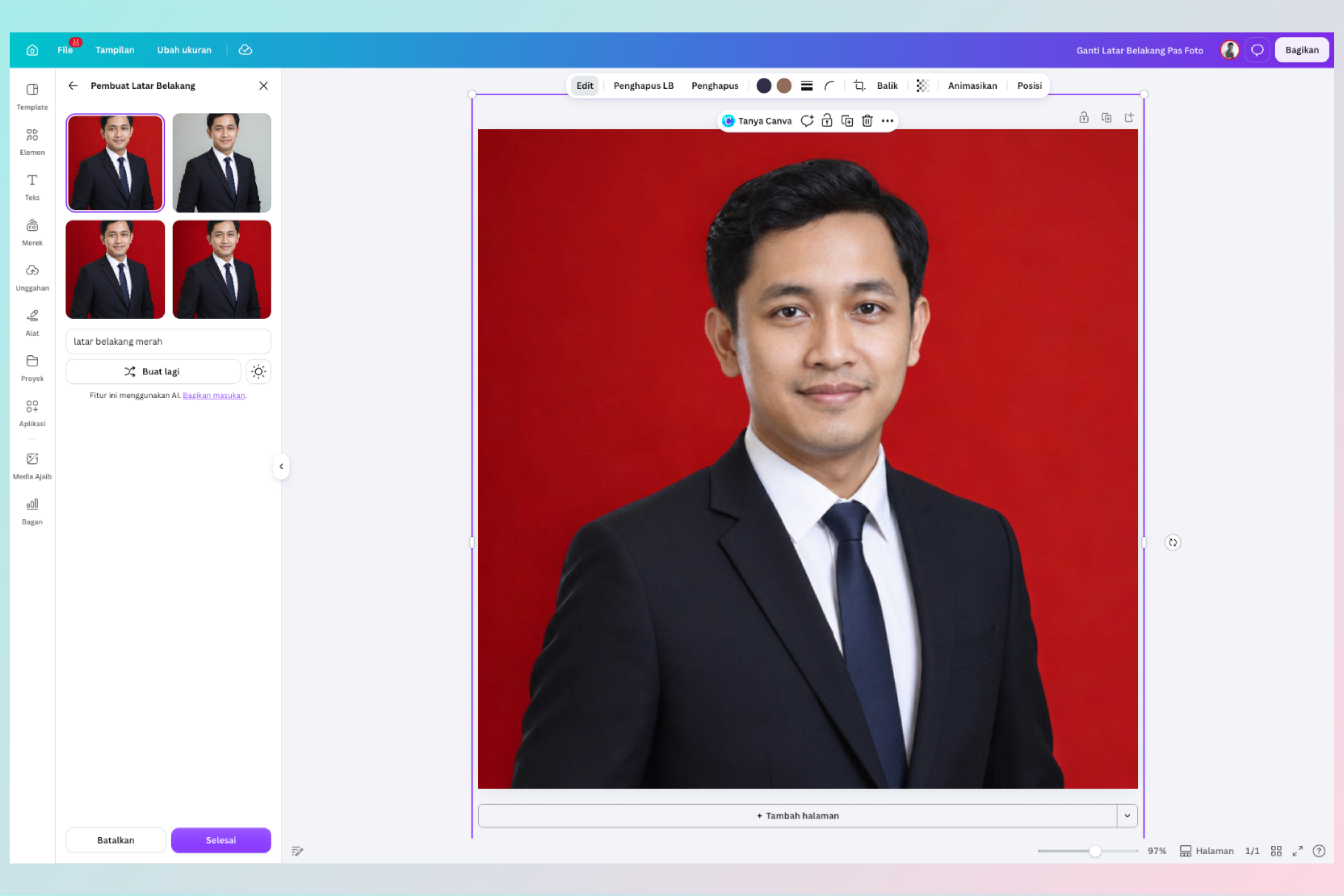 AI Pas Foto Gratis: Buat pas foto dengan AI | Canva