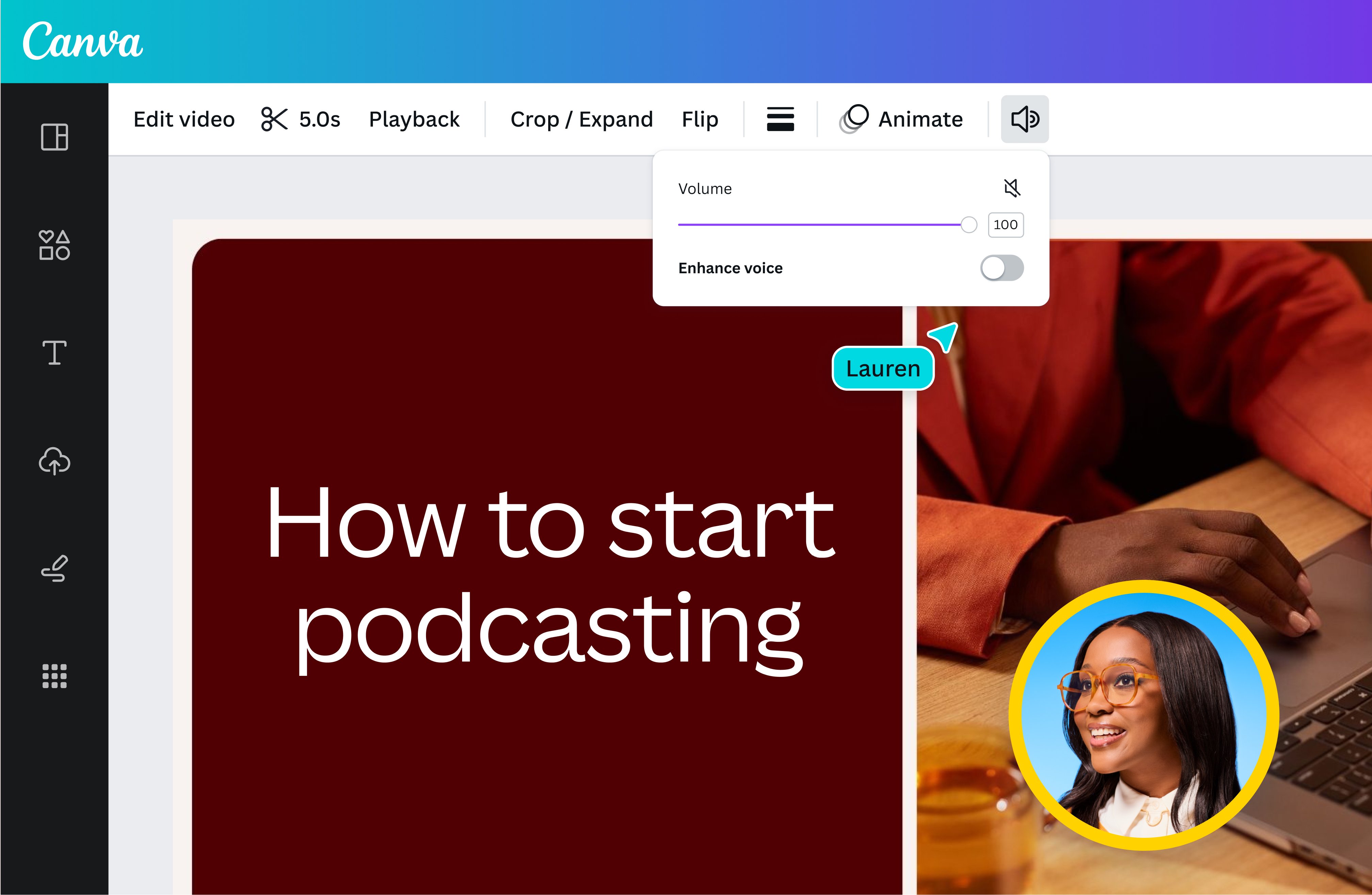 AI audio enhancer: migliora audio e voci online con l'editor Canva