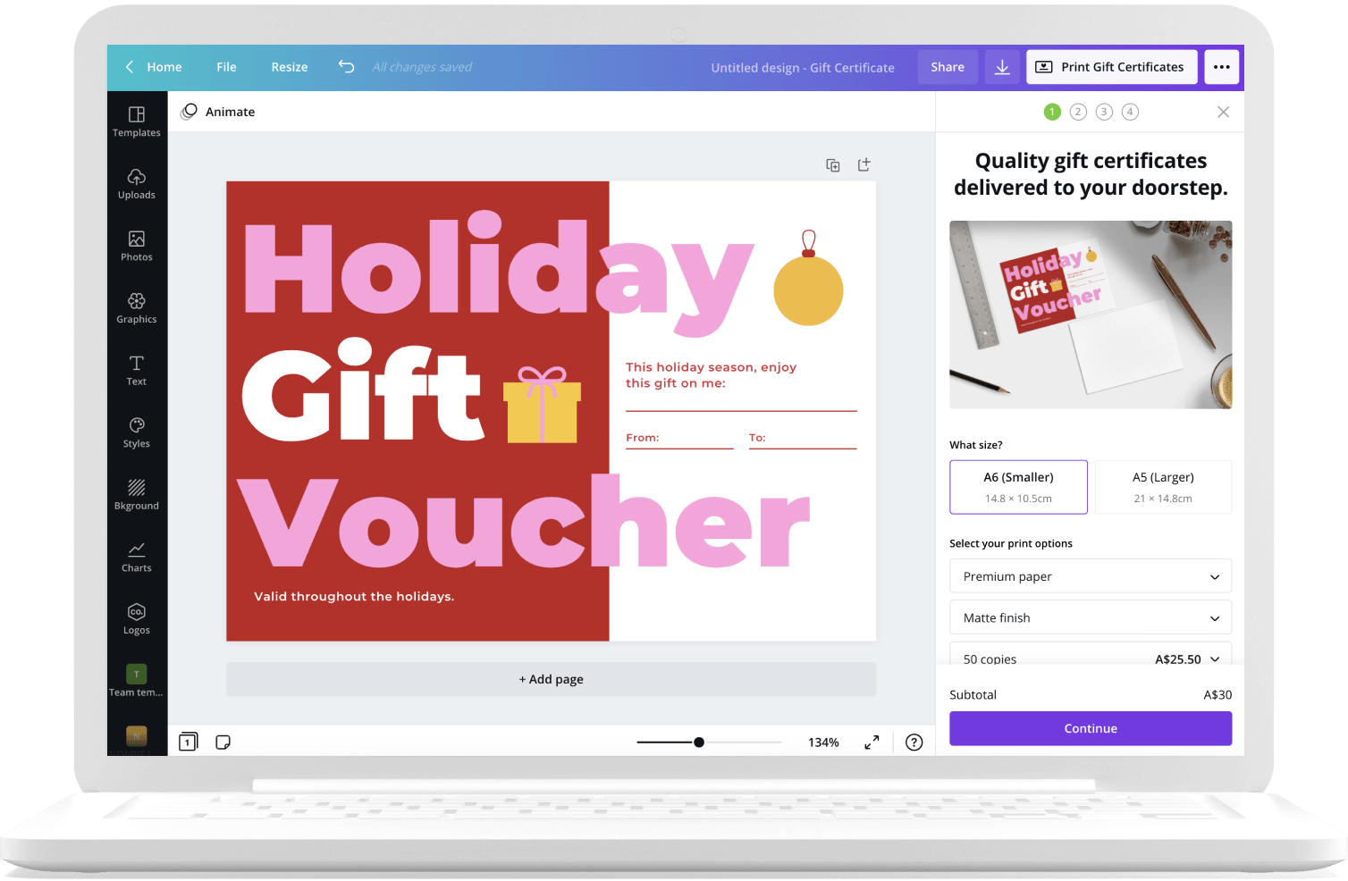 Bon cadeau personnalisé à imprimer | Canva