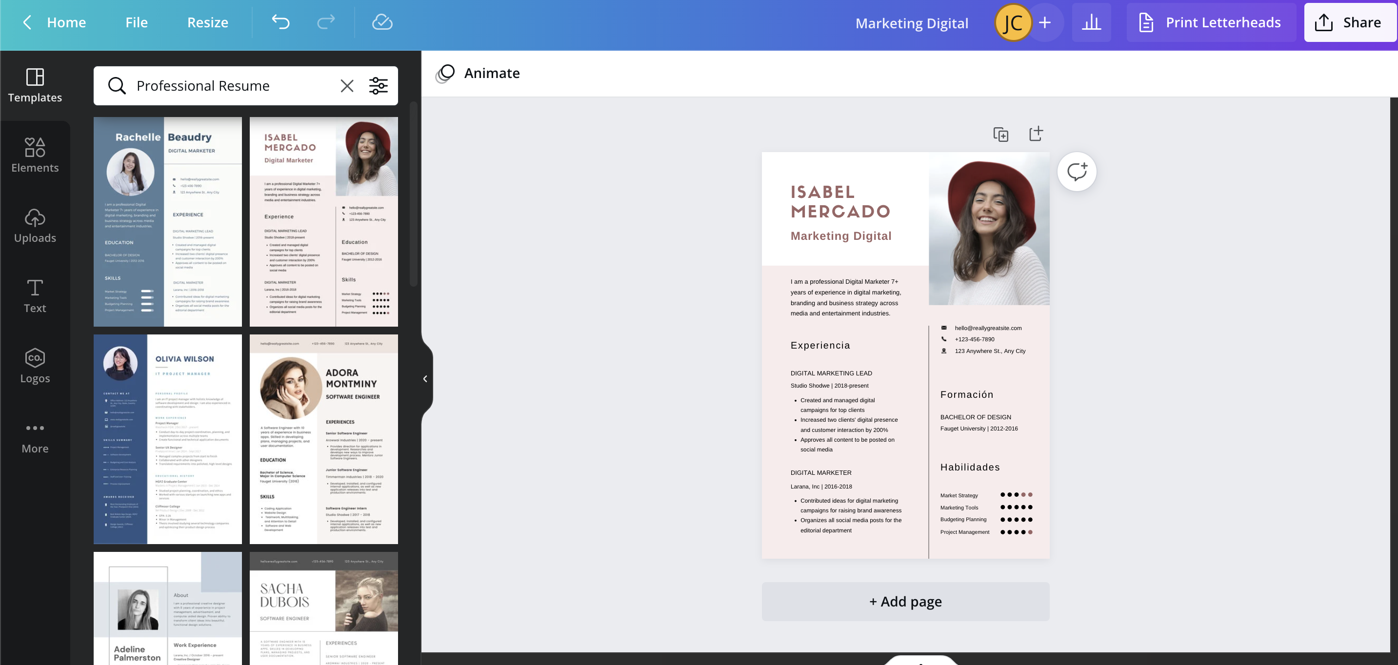 Crea currículums vitae gratis y online con Canva